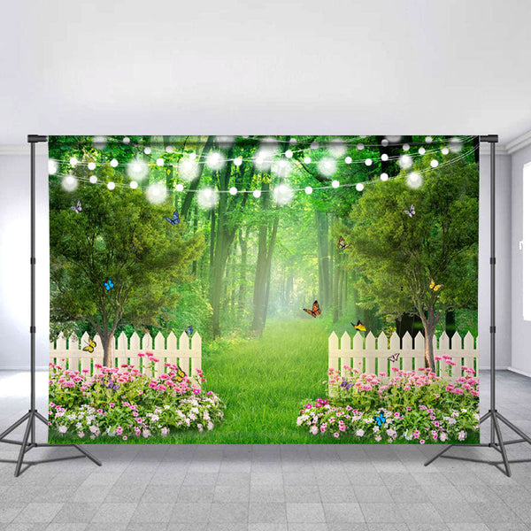Green Forest Jungle With Lights And Buttrtfly Backdrop