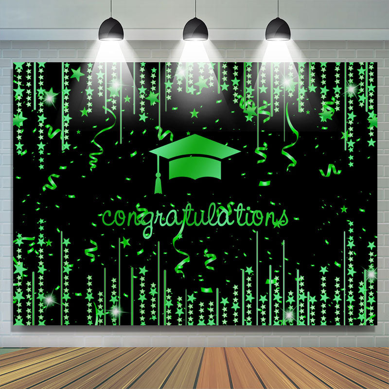 Lofaris Green Glitter Star Congratulation Grad Black Backdrop