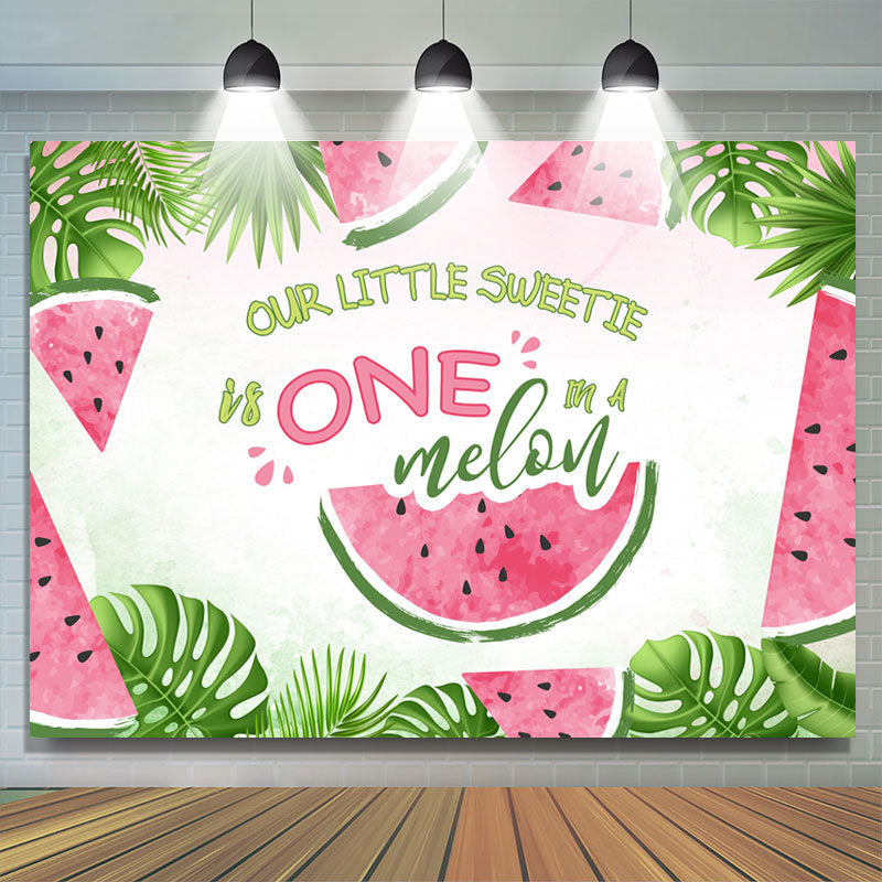 Green Leaf Our Little Sweet One Melon Birthday Backdrop – Lofaris