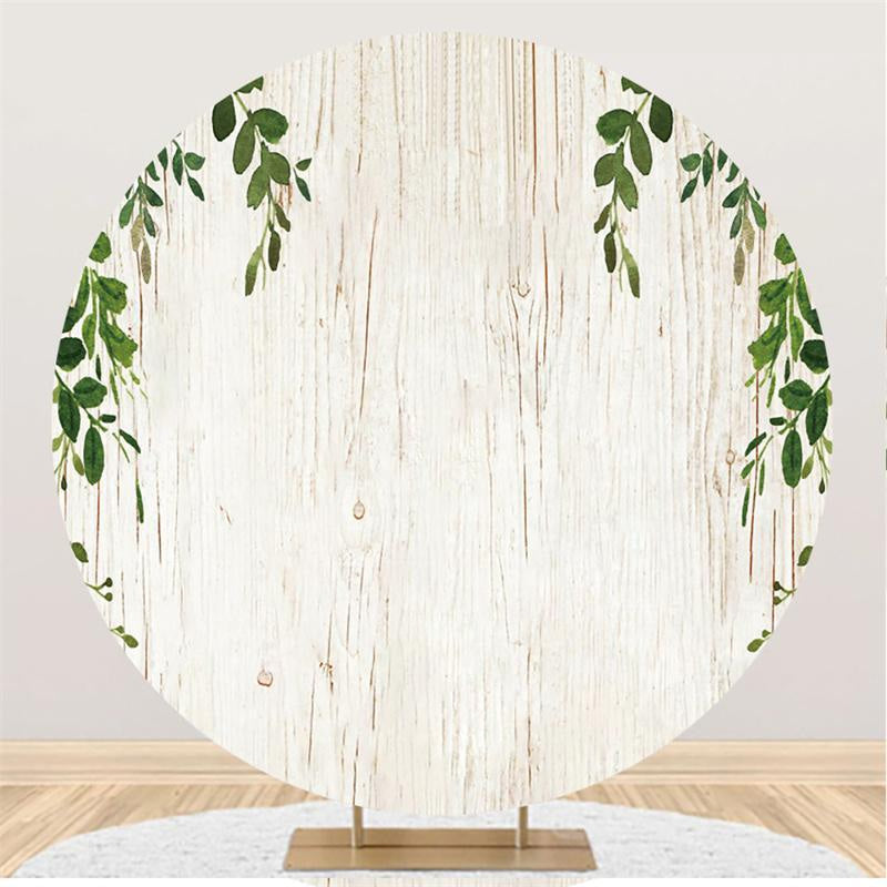 Green Leaves And Simple Wood Custom Round Backdrop – Lofaris
