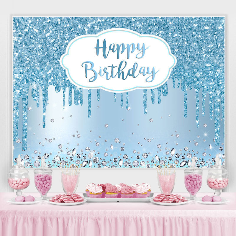 Happy Birthday Blue Glitter Diamonds Party Backdrop – Lofaris