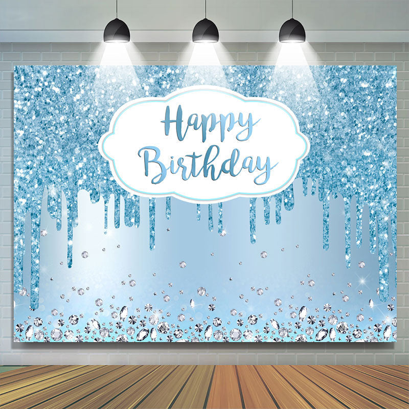 Happy Birthday Blue Glitter Diamonds Party Backdrop – Lofaris
