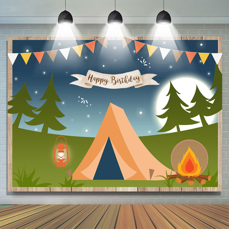 Happy Birthday Camping Night Forest Cartoon Party Backdrop – Lofaris