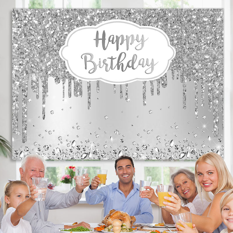 Happy Birthday Silver Glitter Diamonds Backdrop for Party – Lofaris