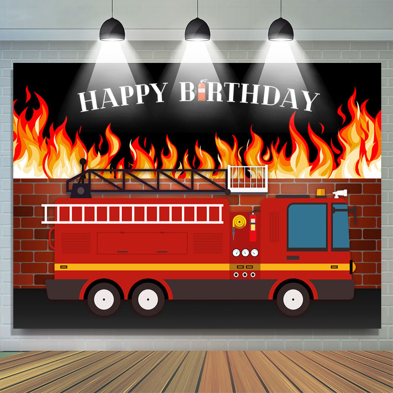 House on Fire and Fire Truck Happy Birthday Backdrop – Lofaris