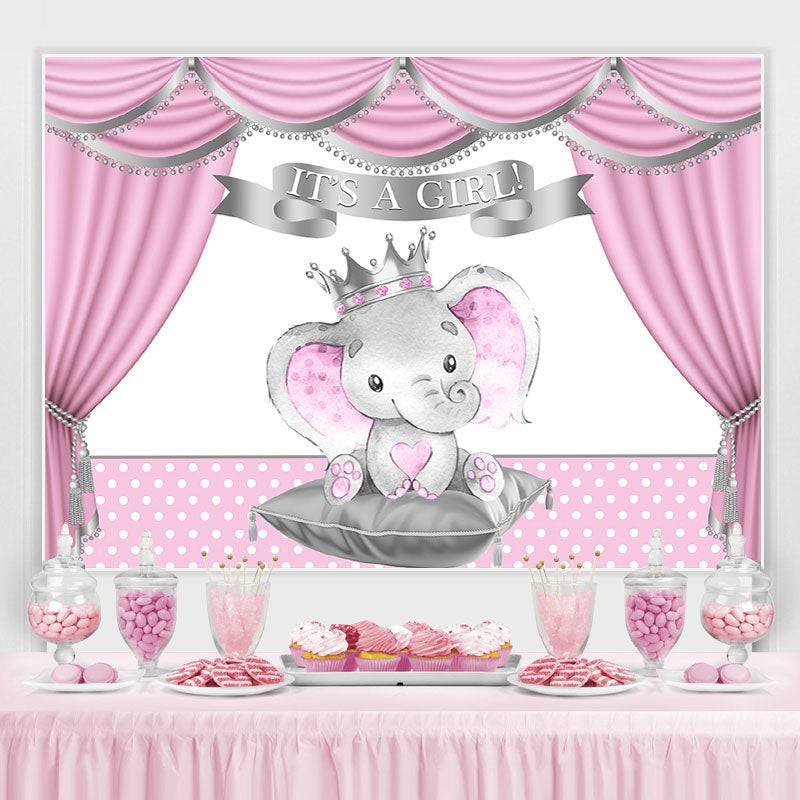 It Is A Girl! Baby Elephant Baby Shower Backdrop – Lofaris