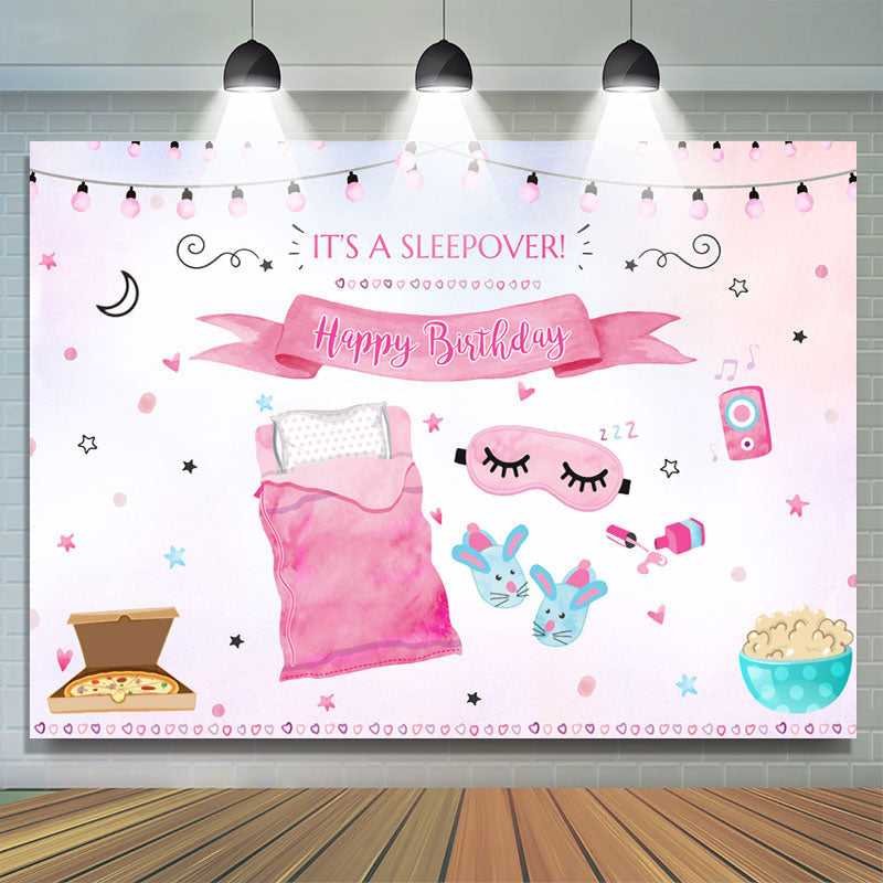 Its A Sleepover Pink Happy Birthday Backdrop For Girl – Lofaris