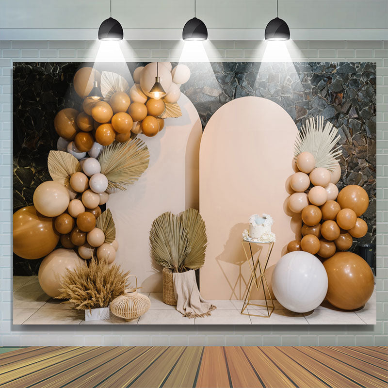 Khaki Balloons Feather Stone Wall Birthday Backdrop – Lofaris