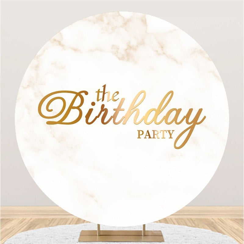 Marble Texture Round Happy Birthday Backdrop For Party - Lofaris