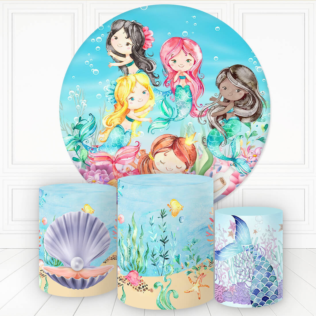 Mermaid In The Sea With Shell Round Backdrop Kit For Girl – Lofaris