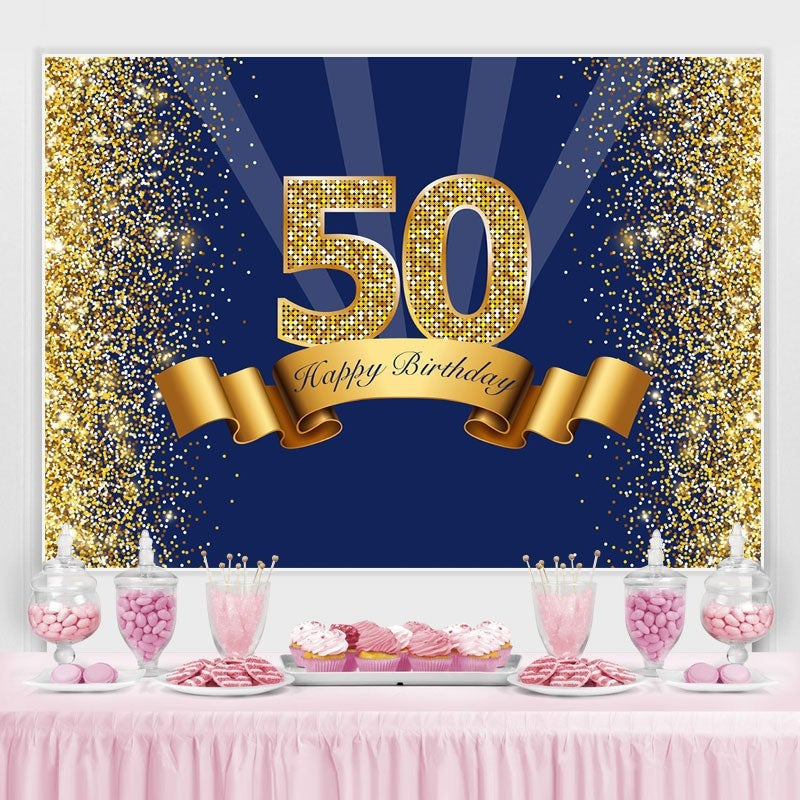 Navy Blue and Gold Happy 50th Birthday Party Backdrop – Lofaris