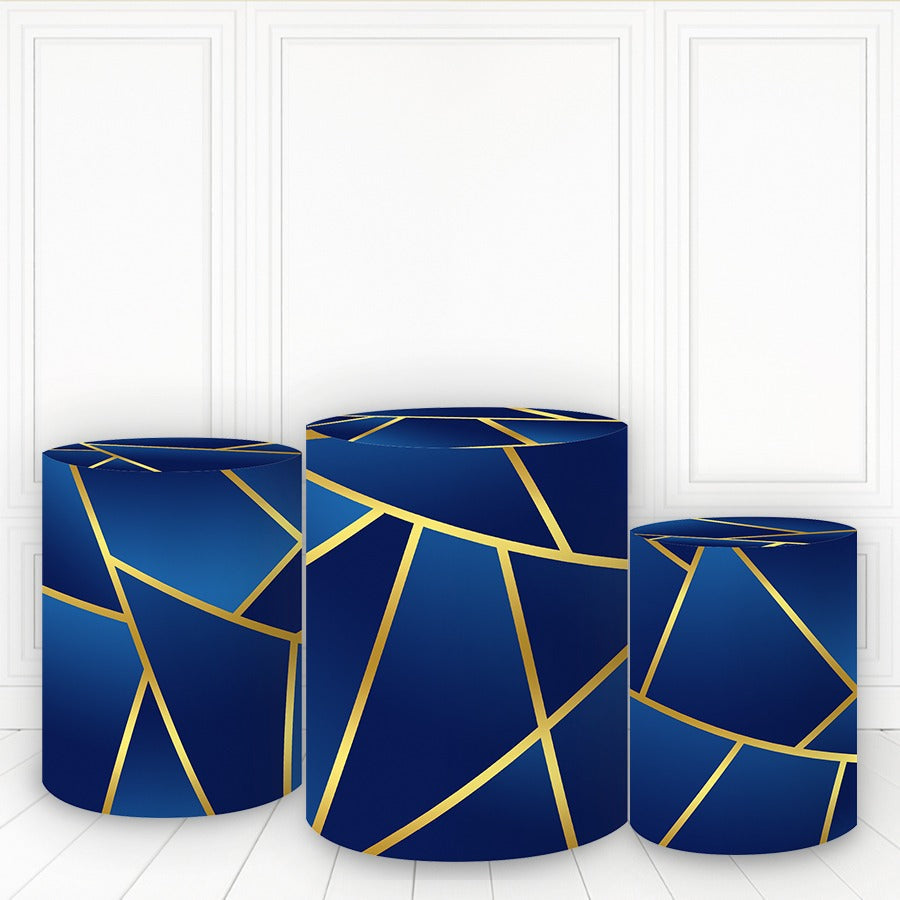Navy Blue With Gold Geometry Cylinder Cover Cake Table Cover – Lofaris