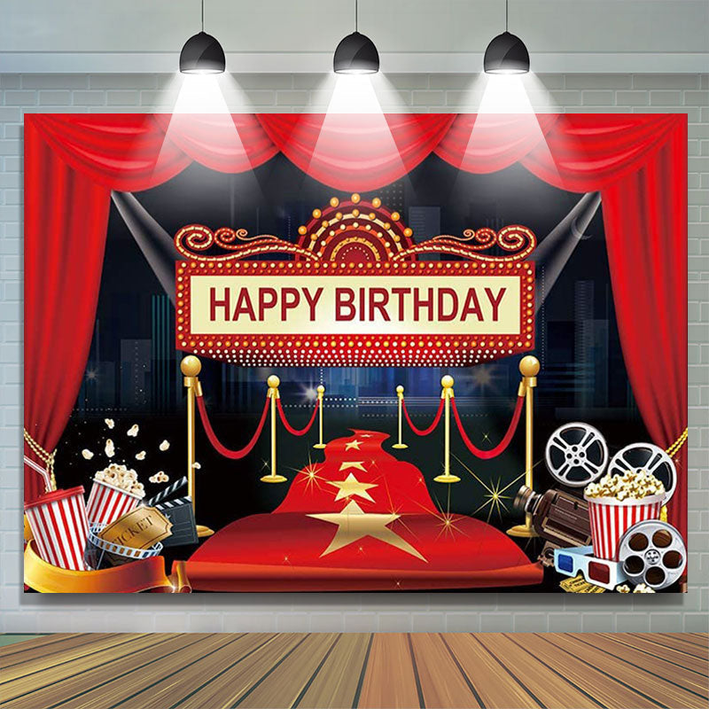 Night Hollywood Stage Film Happy Birthday Backdrop – Lofaris