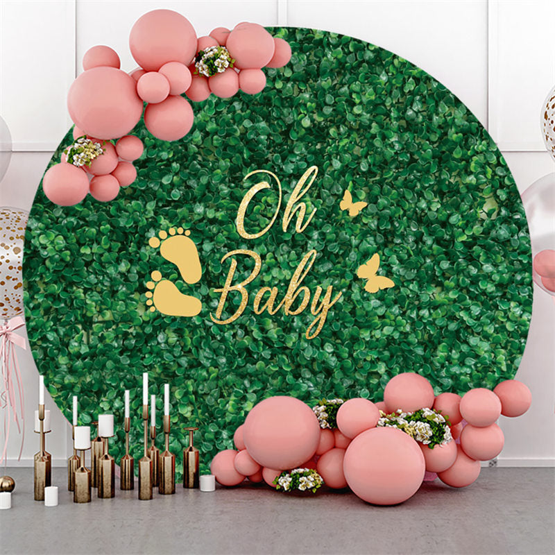 Oh Baby Green Grass Round Baby Shower Backdrop For Party -Lofaris