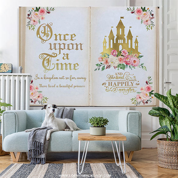 Once Upon a Time Gold Castle Girls Birthday Backdrop - Lofaris