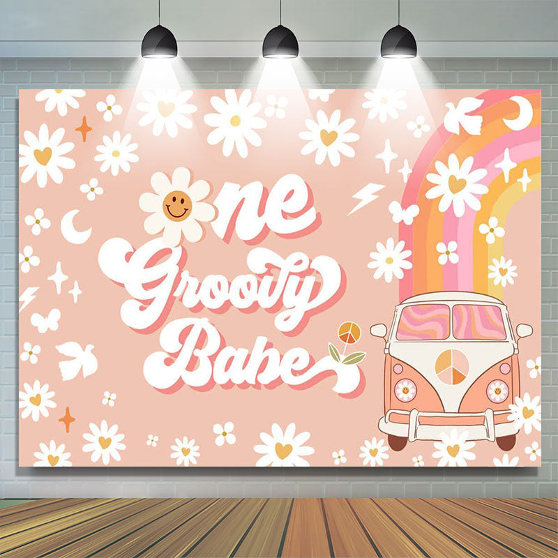 One Groovy Happy 1st Birthday Backdrop For Girls - Lofaris