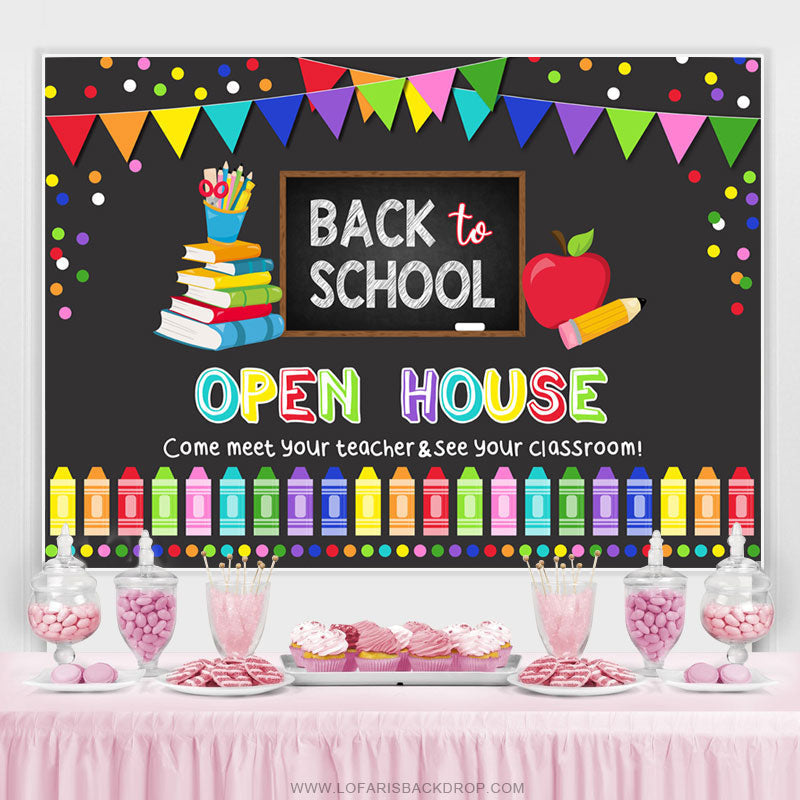 Open House Colorful Flags Back To Schoold Backdrop – Lofaris