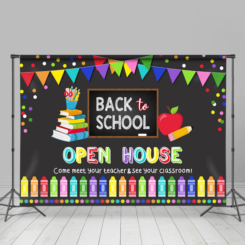 Open House Colorful Flags Back To Schoold Backdrop – Lofaris