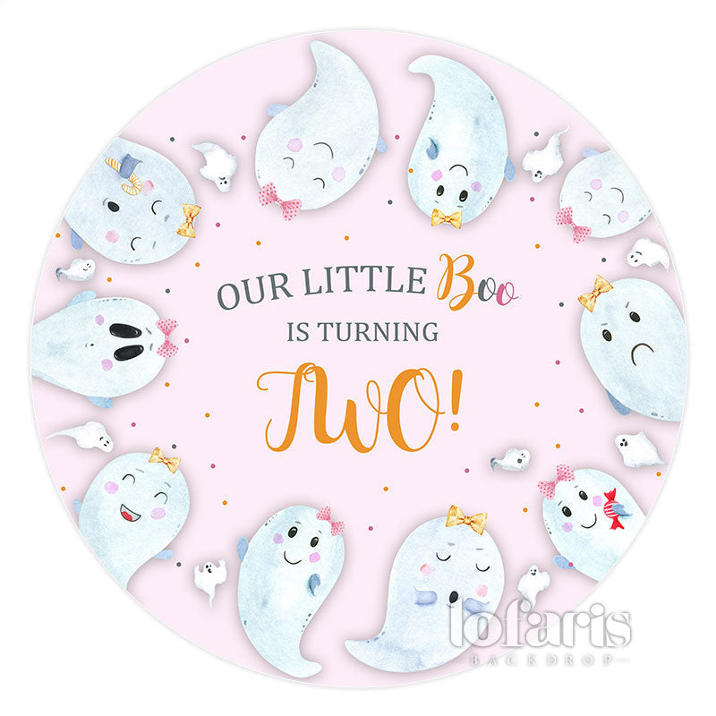 Our Little Boo Is Turning Two Round Birthday Backdrop -Lofaris