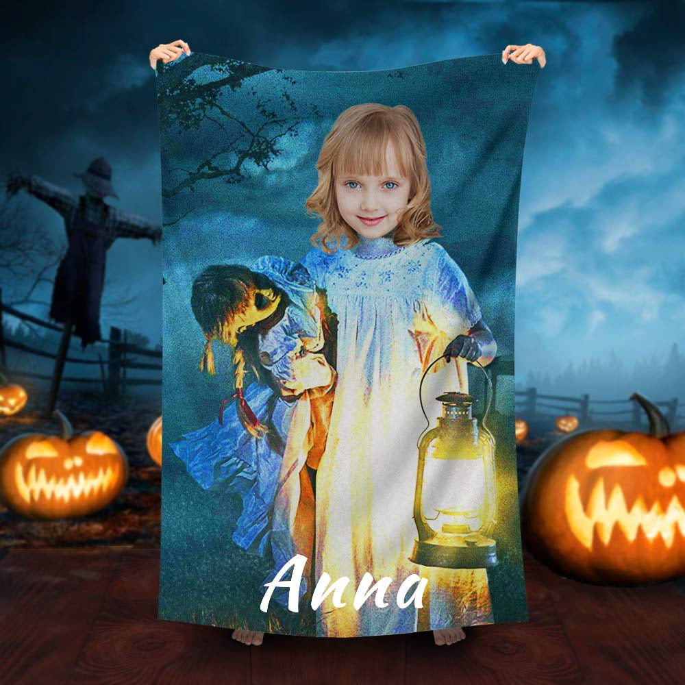 Personalized Halloween Annabelle Girl Beach Towel - Lofaris