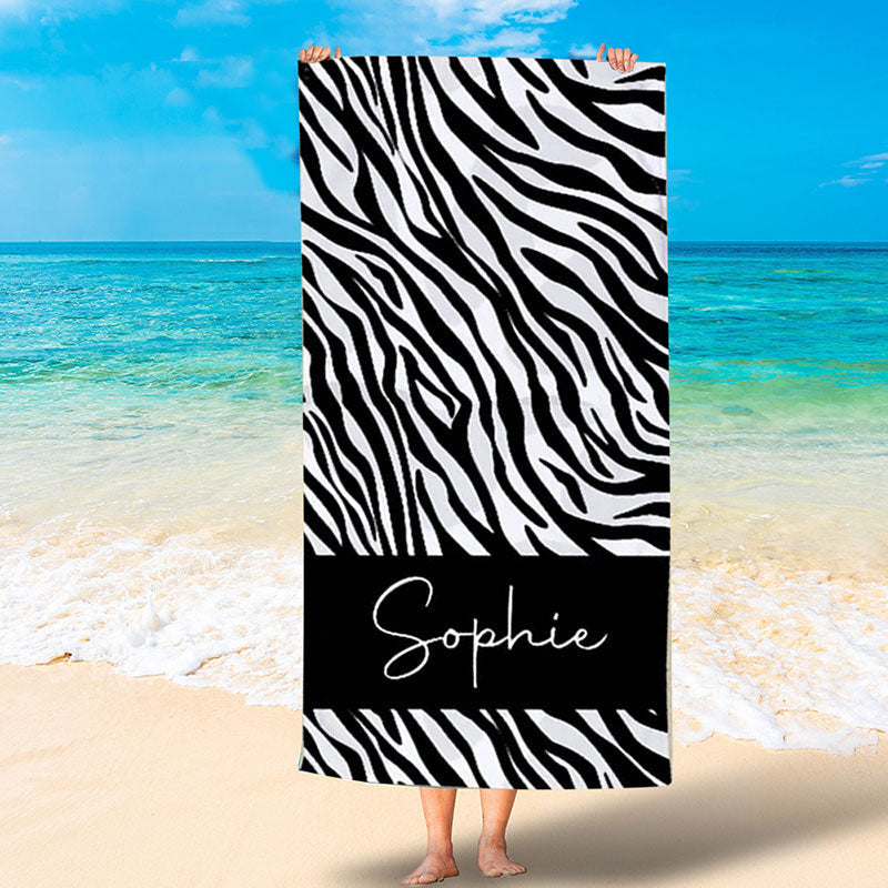 Personalized Zebra Stripes And Name Summer Beach Towel - Lofaris