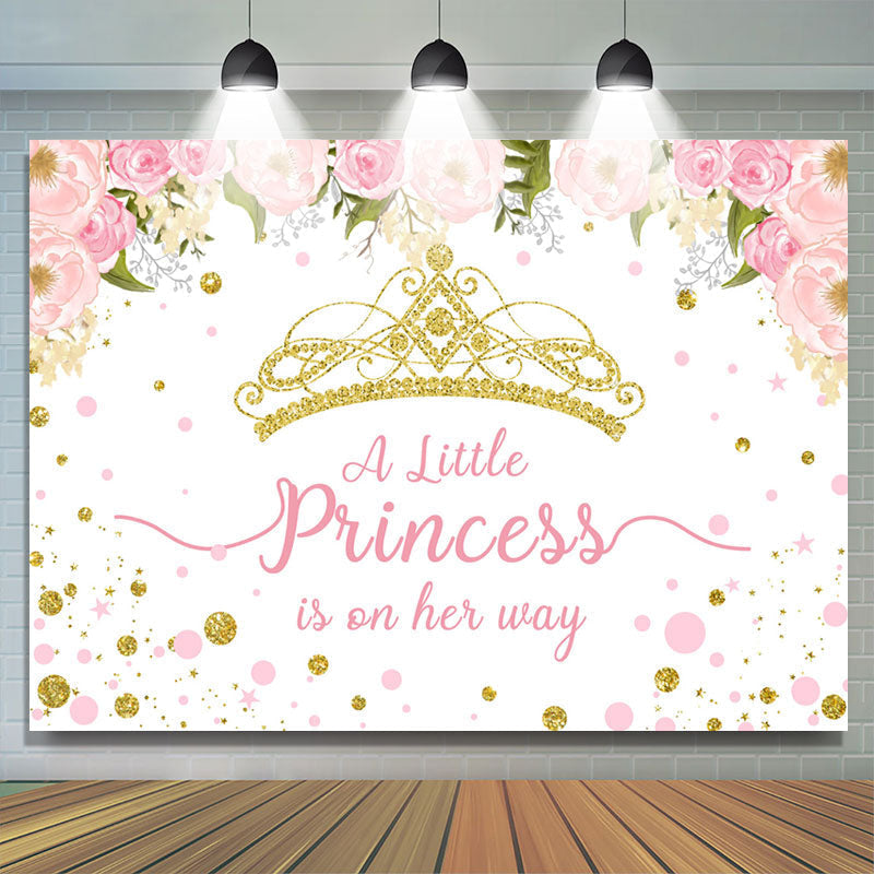 Pink And Gold Crown Little Princess Baby Shower Backdrop – Lofaris