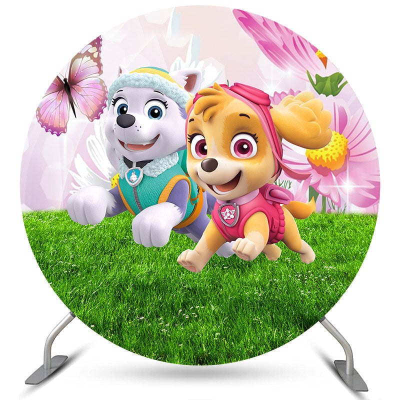 Butterfly Round Happy Birthday Paw Patrol Backdrops - Lofaris