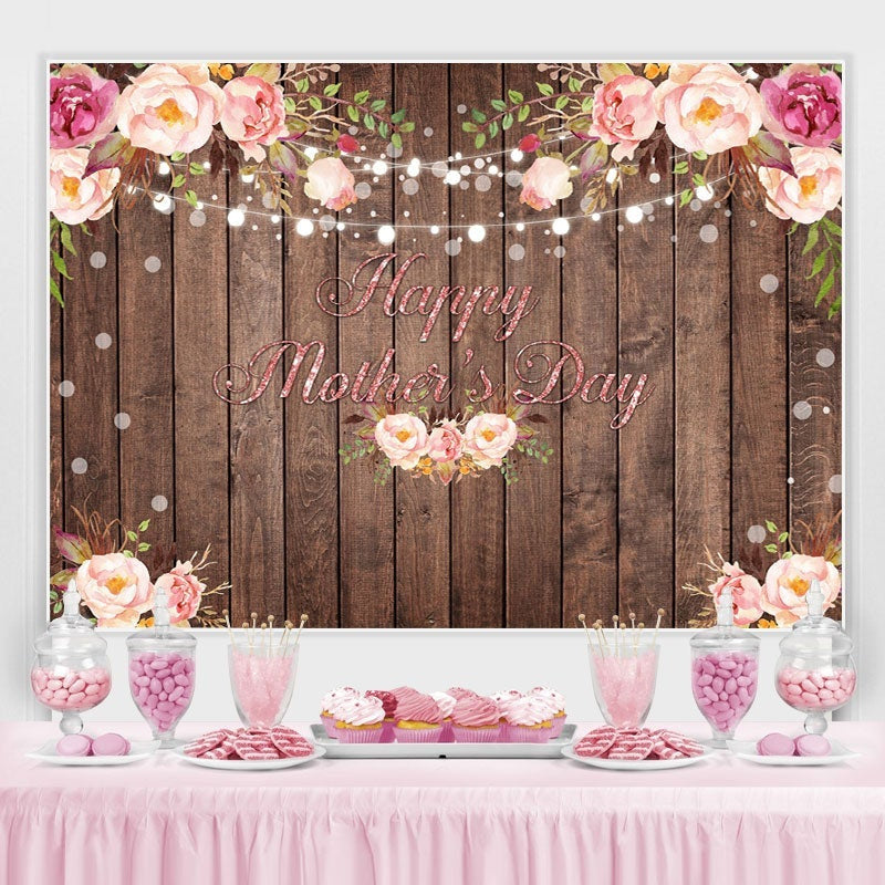Pink Floral Glitter Wooden Happy Mothers Day Backdrop – Lofaris