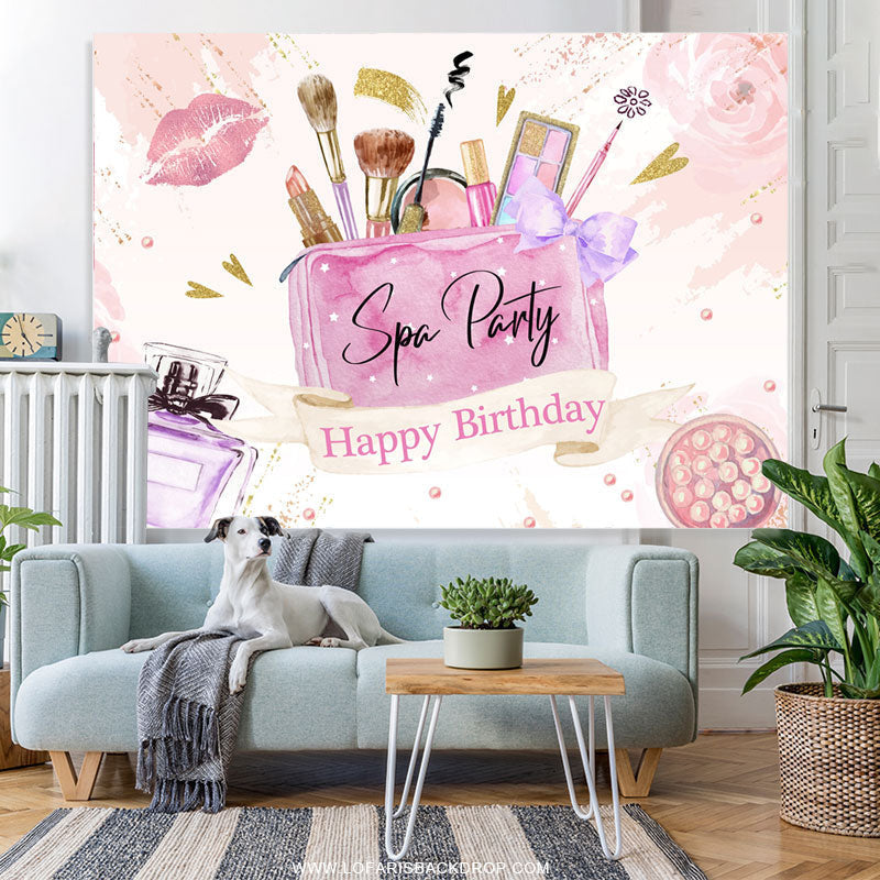 Pink Floral Gold Glitter Spa Party Happy Birthday Backdrop – Lofaris
