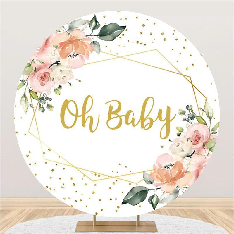 Pink Floral Oh Baby Round Backdrop For Baby Shower - Lofaris
