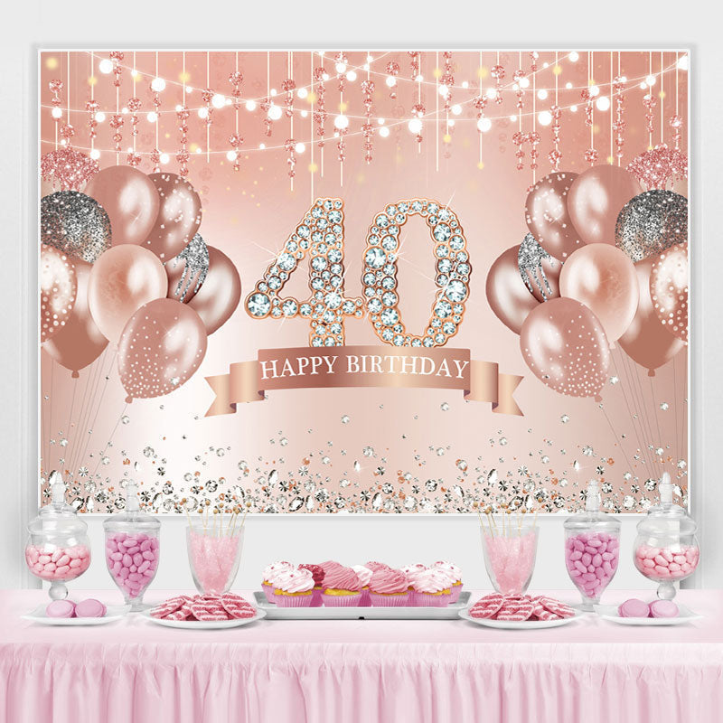 Pink Happy 40th Birthday Sparkle Balloon Diamonds Backdrop for Women ...