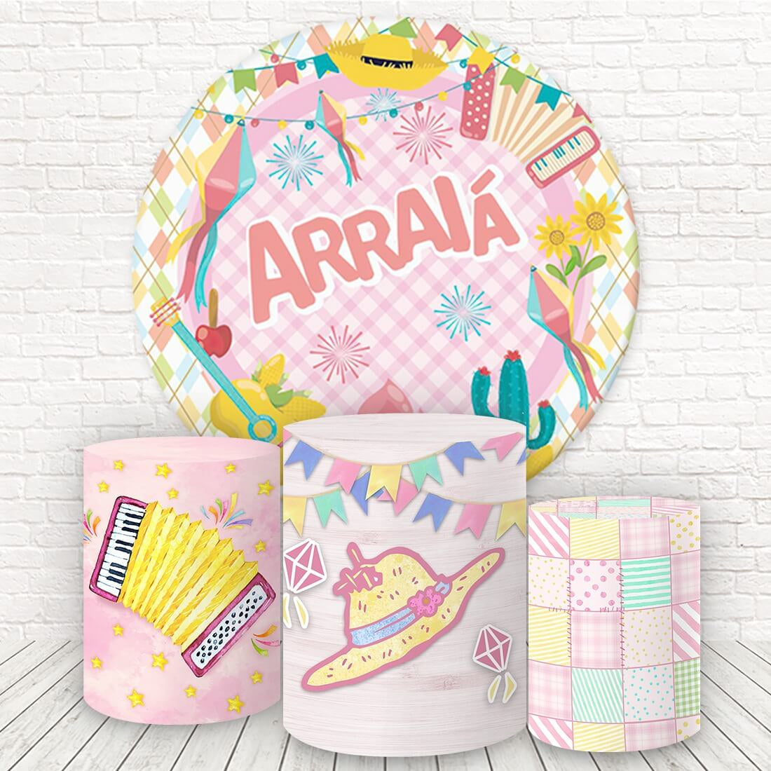 Pink Plaid Fiesta Round Birthday Backdrop Kit For Girl – Lofaris