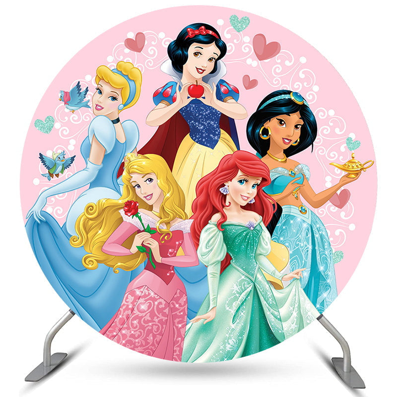Pink Princess Theme Lovely Round Happy Birthday Backdrop Lofaris
