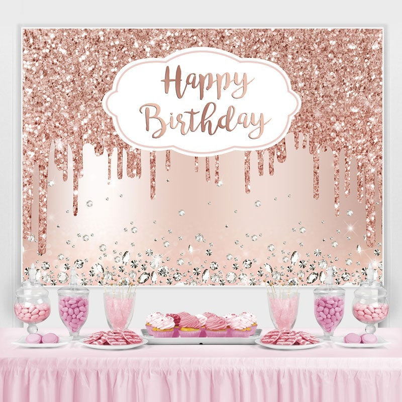 Pink Rose Golden Birthday Party Backdrop with Diamonds – Lofaris