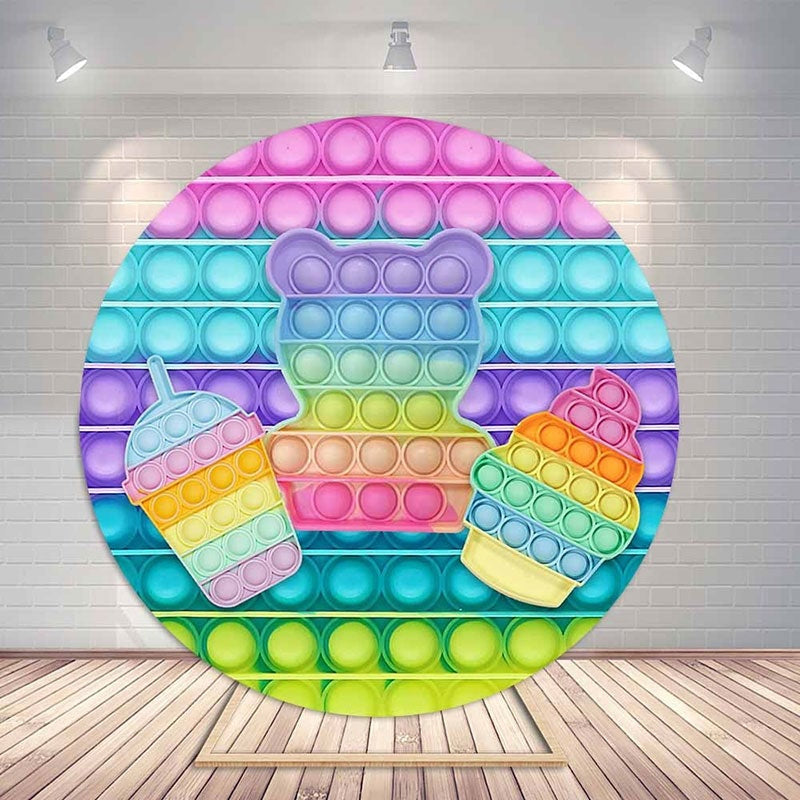 Pop It Teddy Dessert Birthday Party Round Backdrops – Lofaris