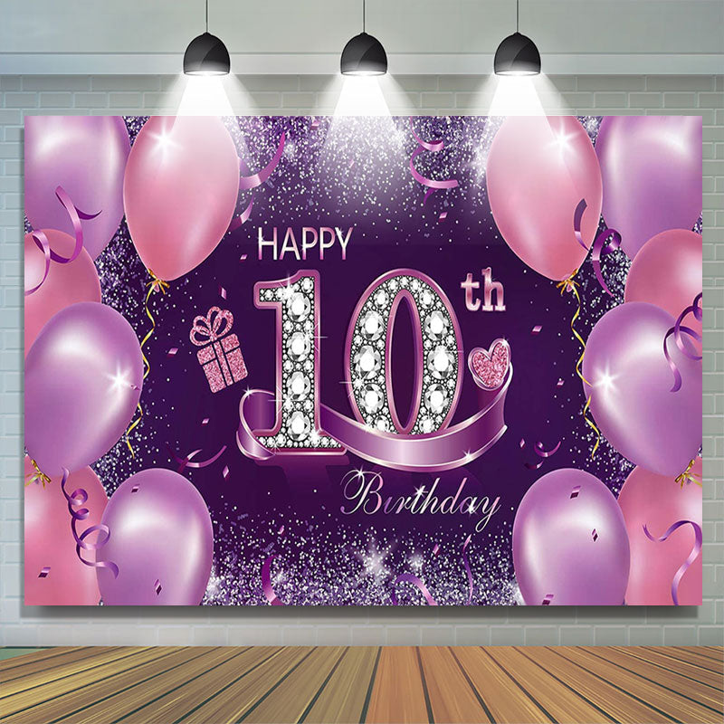 Purple Pink Glitter Happy 10th Birthday Backdrop Banner – Lofaris