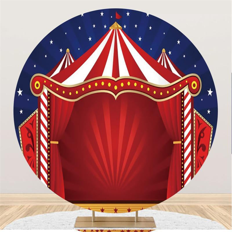 Red Carpet Circus Stage With Blue Sky Circle Backdrop - Lofaris