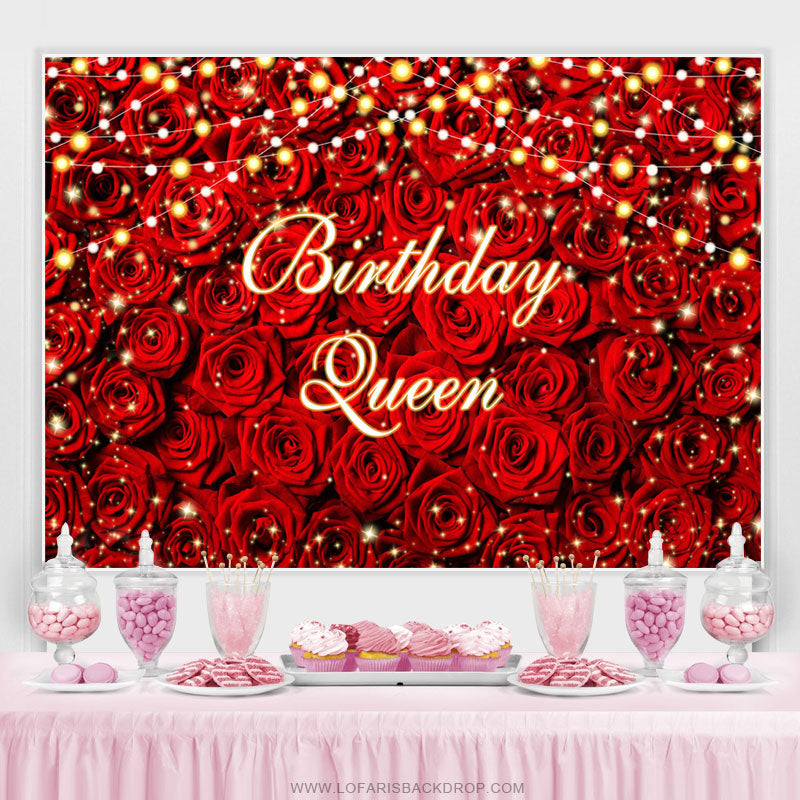 Red Roses Wall Light Belt Birthday Queen Backdrop - Lofaris
