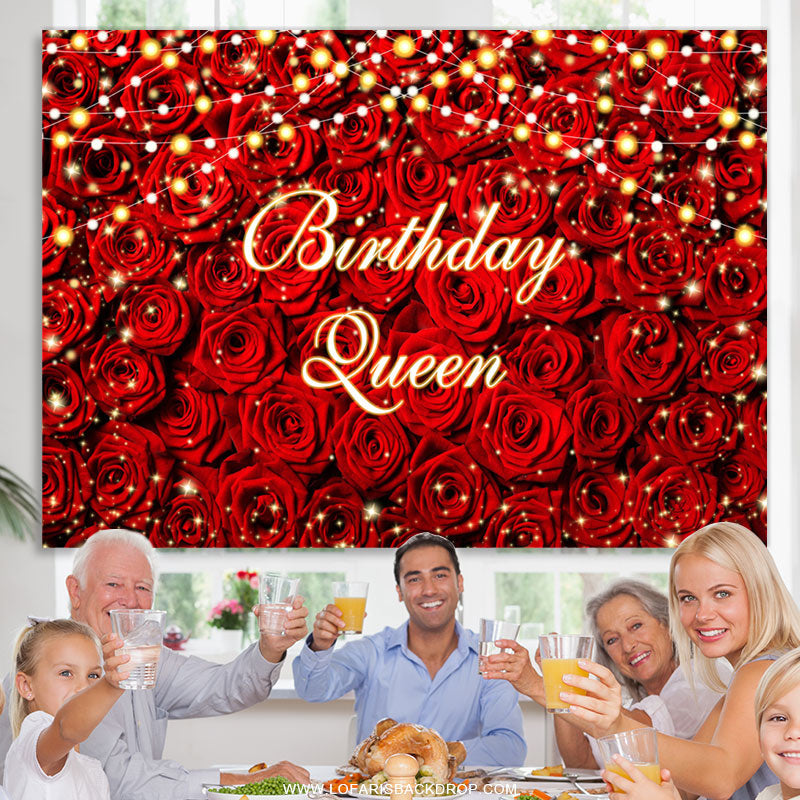 Red Roses Wall Light Belt Birthday Queen Backdrop - Lofaris