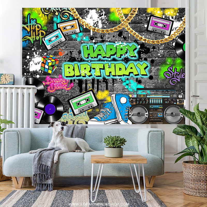 Lofaris Rock Hip Hop Classic Happy Birthday Party Backdrop