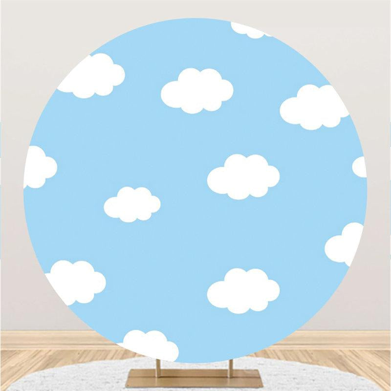 Round Blue Sky White Clouds Birthday Backdrop For Party - Lofaris