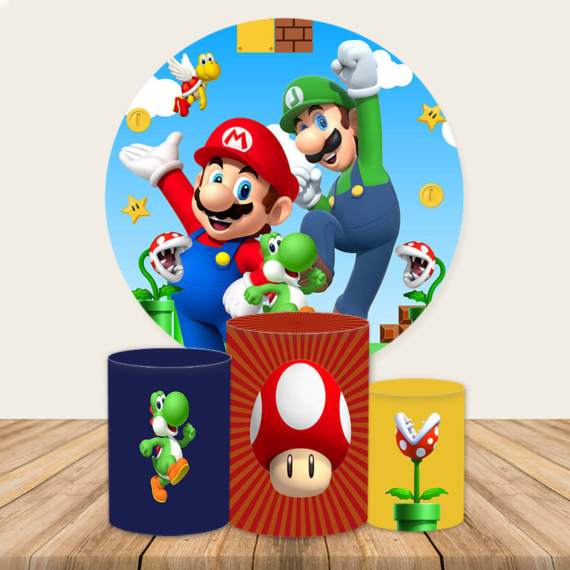 Round Super Mary Themed Cartoon Party Backdrop Kit