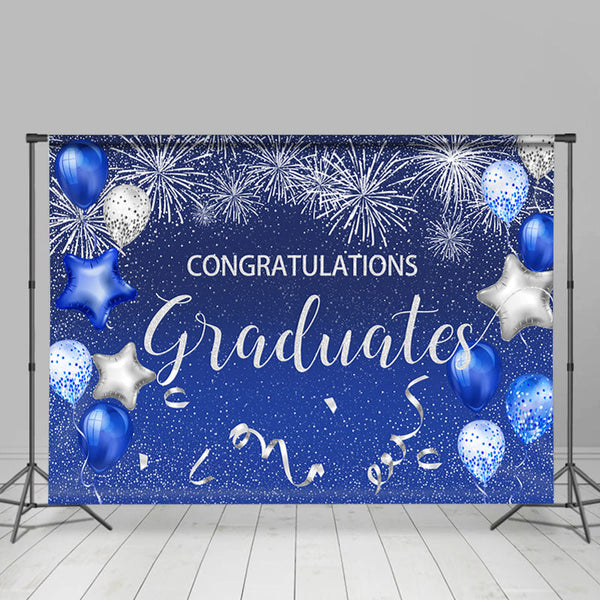 Sea Blue Silver Glitter Graduation Party Backdrop - Lofaris