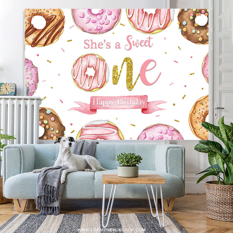 Lofaris She Is A Sweet One Donut Happy Birthday Backdrop