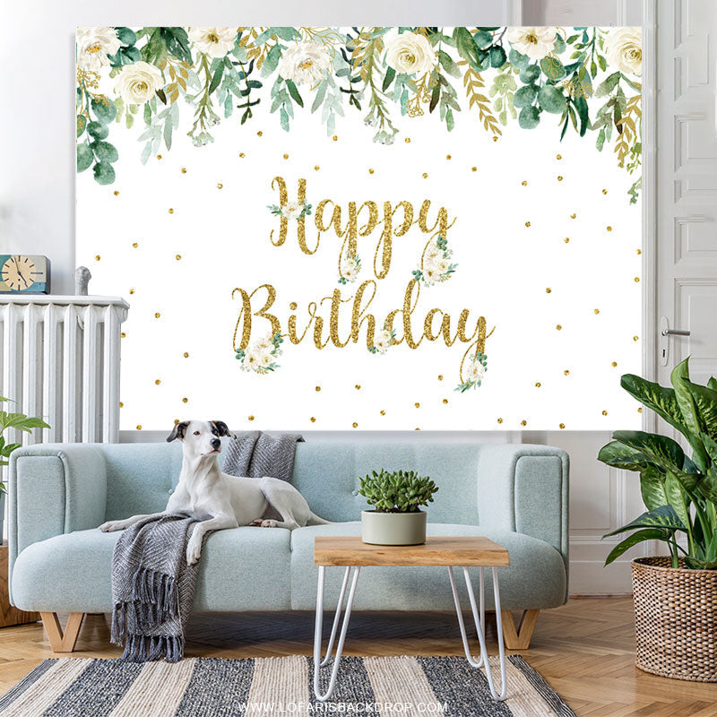 Simple Floral Glitter Happy Birthday Backdrop For Female – Lofaris