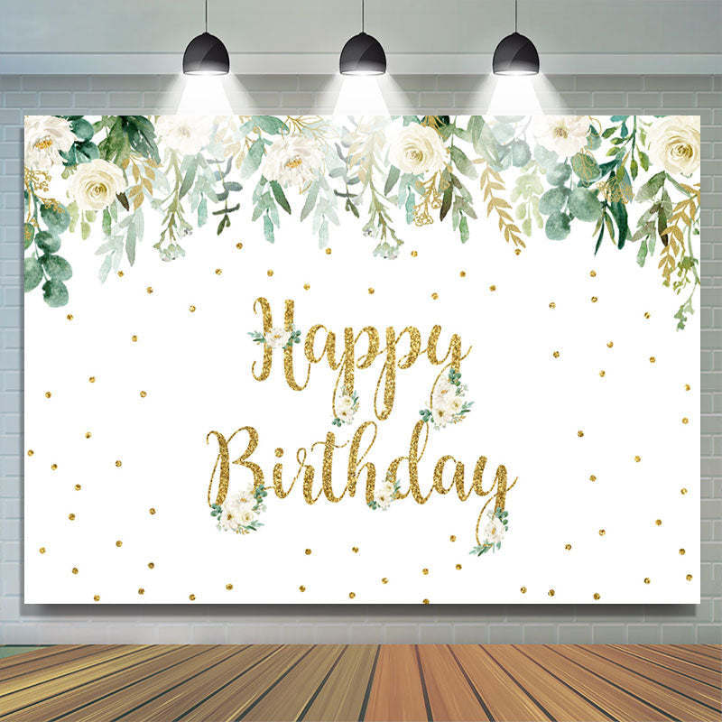 Simple Floral Glitter Happy Birthday Backdrop For Female – Lofaris