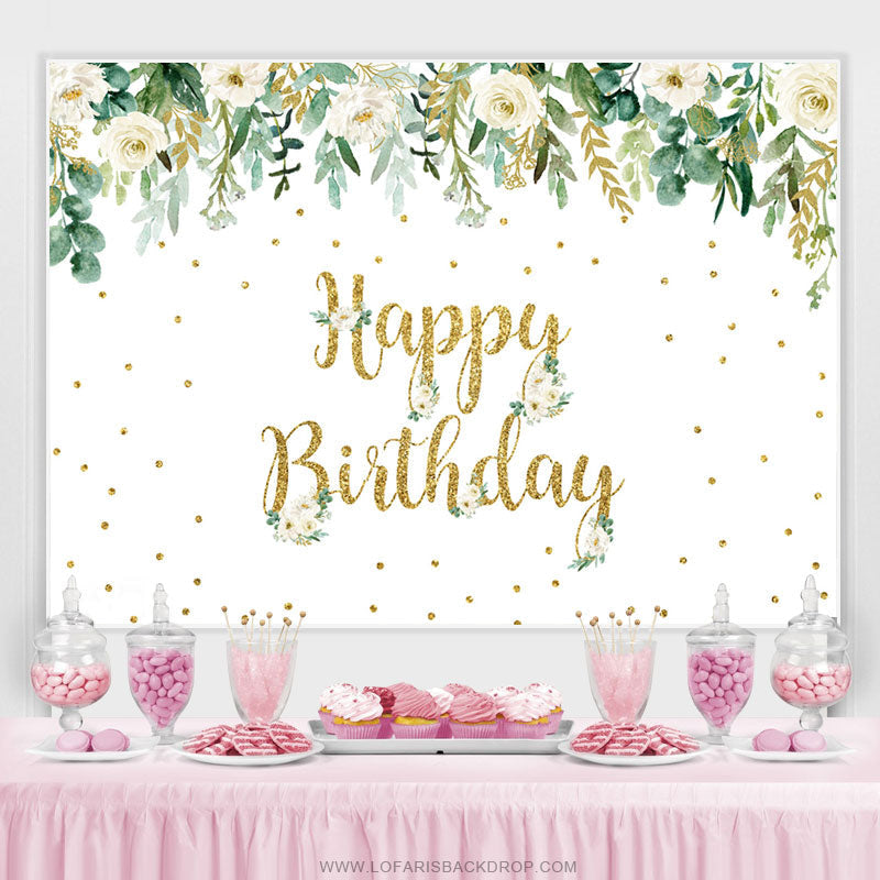 Simple Floral Glitter Happy Birthday Backdrop For Female – Lofaris