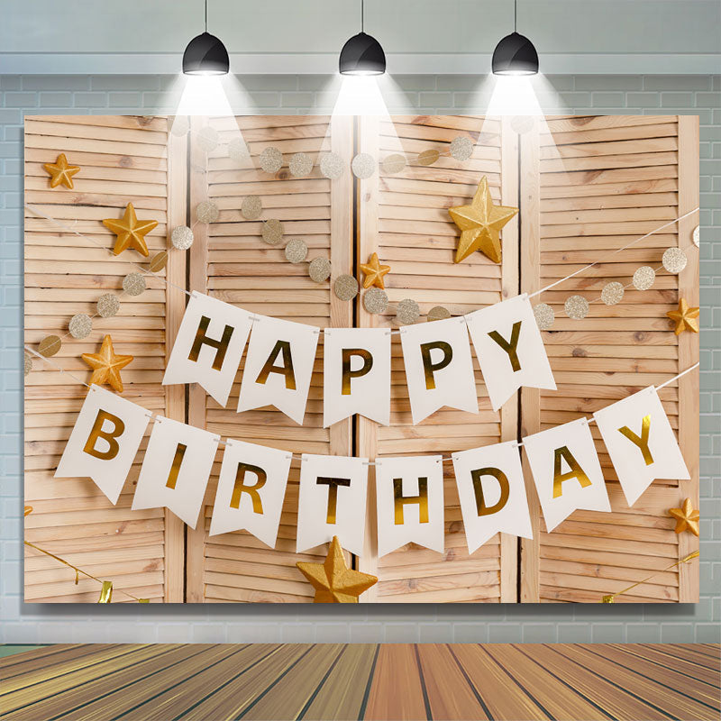 Simple Happy Birthday Flag Stars Wooden Party Backdrop – Lofaris