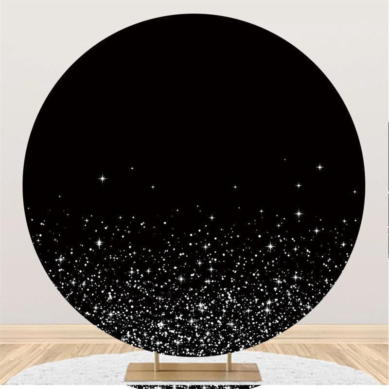Silver Light Glitter Black Round Birthday Backdrop - Lofaris
