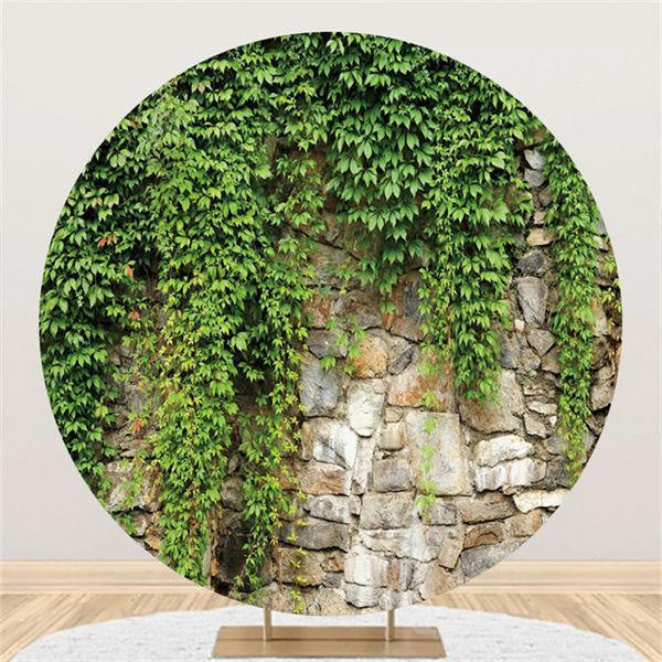 Stone And Green Leaves Custom Round Wedding Backdrop – Lofaris